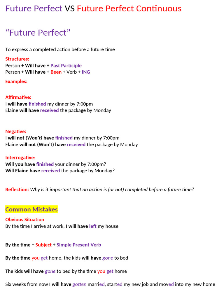 Fabricio Future Perfect Vs Future Perfect Continuous | PDF | Perfect ...