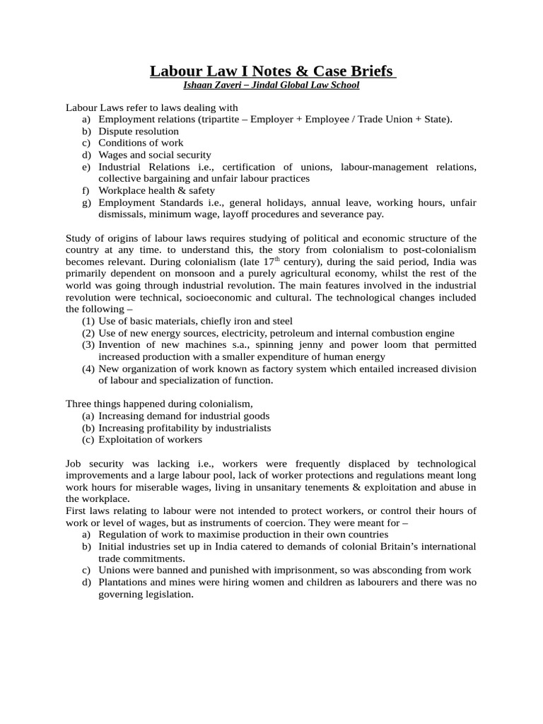Labour Law Notes & Case Briefs | PDF | Cost Of Living | Labour Law
