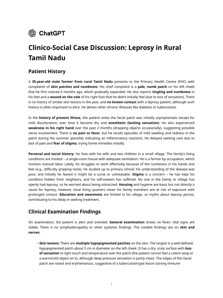Clinico-Social Case Discussion - Leprosy in Rural Tamil Nadu | PDF ...