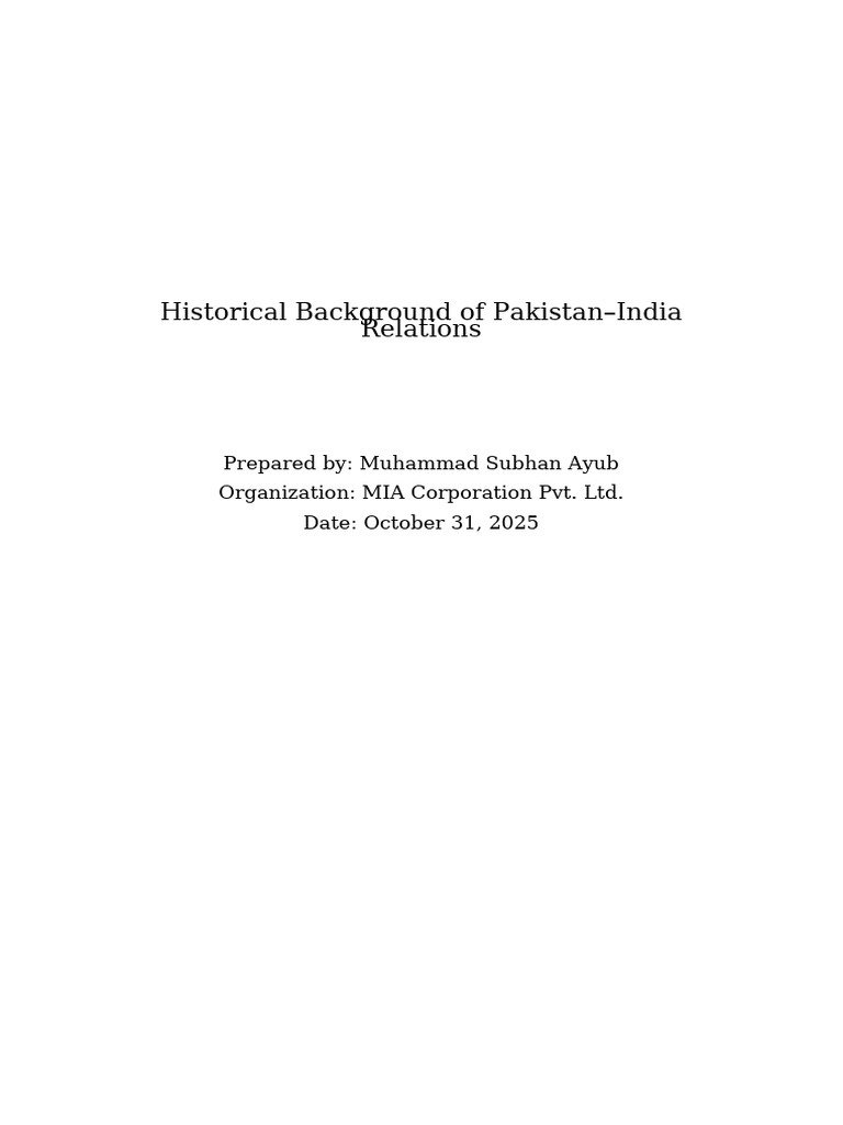 Historical Background of Pakistan India Relations | PDF | Pakistan ...