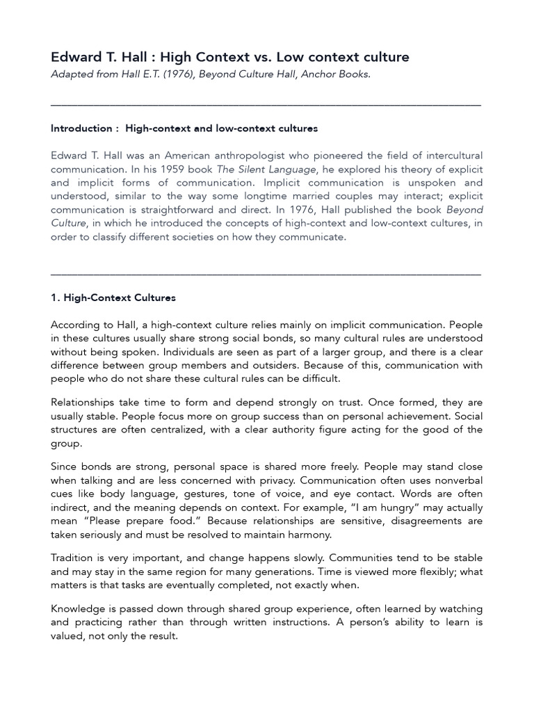 Text 4 - High Context vs. Low Context | PDF | Communication | Human ...