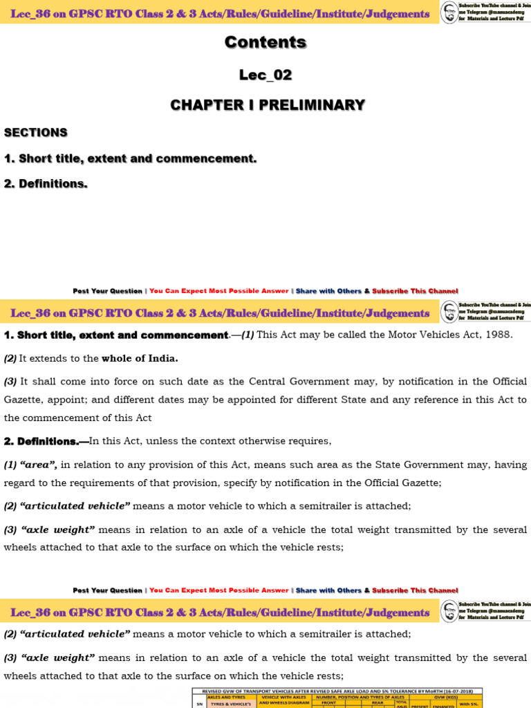 Act & Rule Lec - 36 Lec-02 Preliminary of of MVA | PDF | Bus | Semi ...