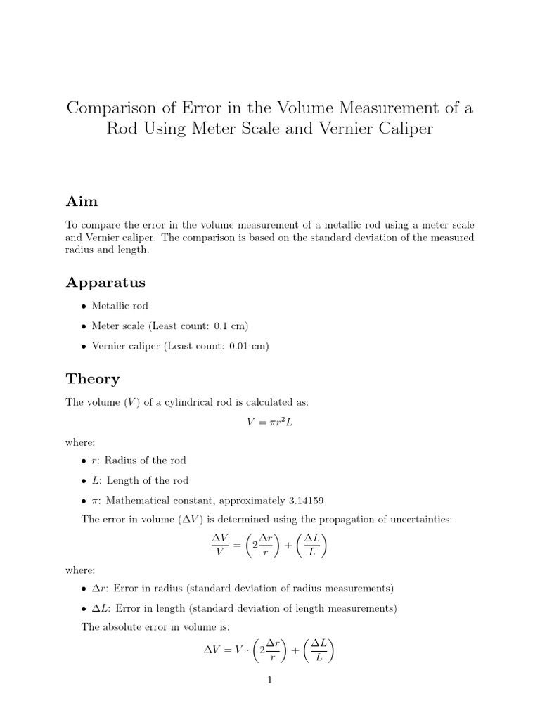 Vernier and Meter Scale - Comparison | PDF | Standard Deviation | Volume