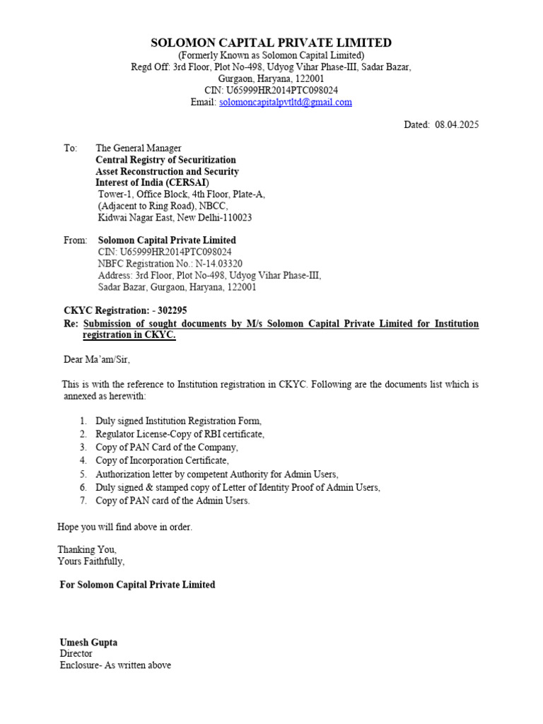 1.covering Letter CKYC | PDF