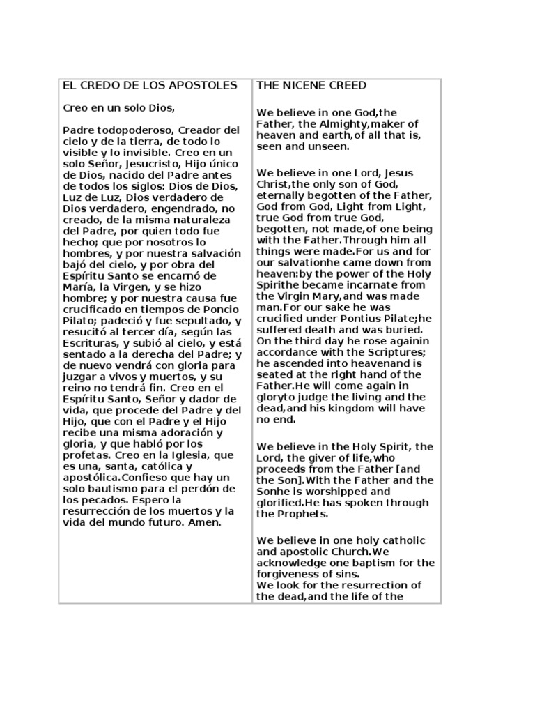 Credo en Ingles y Espanol | PDF | Creencia religiosa y doctrina | Mitología