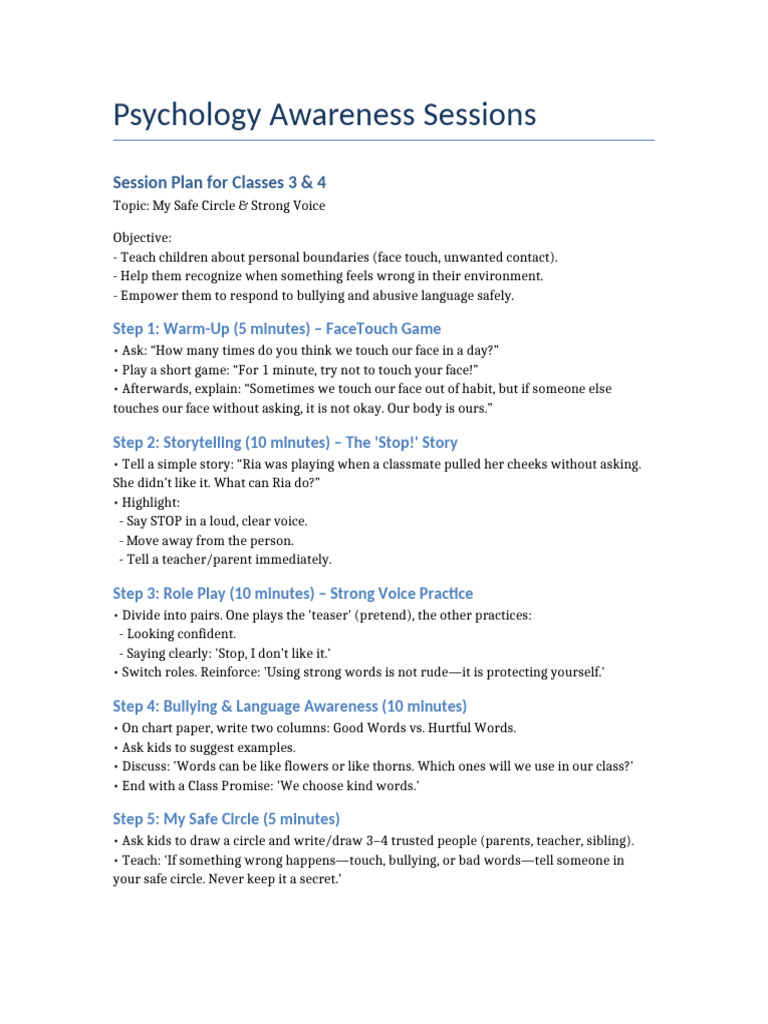 Psychology Awareness Sessions | PDF | Bullying | Cyberbullying