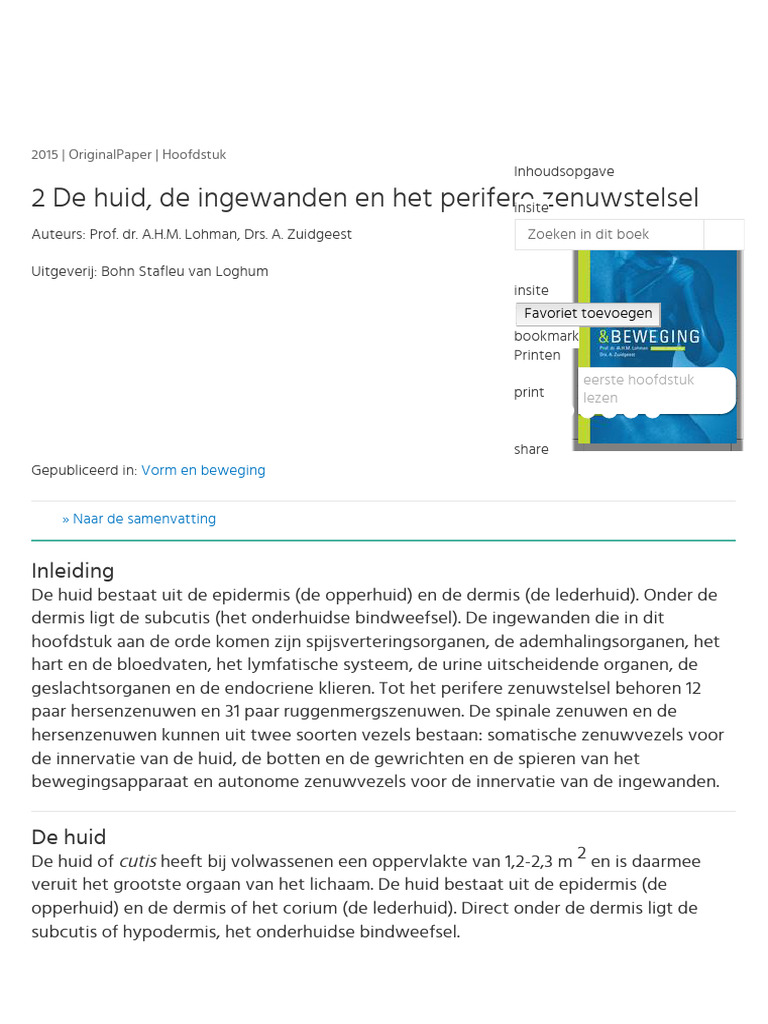2 de Huid, de Ingewanden en Het Perifere Zenuwstelsel - Mijn-Bsl | PDF