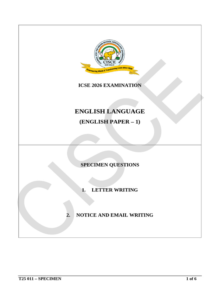 ICSE English Language Guidelines 2026 | PDF