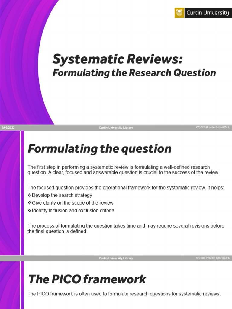 Systematic Reviews - Formulating The Research Question 50300910 | PDF ...