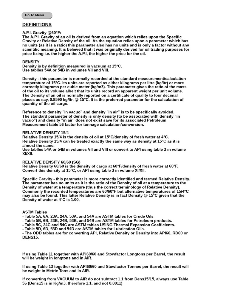 ASTM Table 52 Overview | PDF | Barrel (Unit) | Density