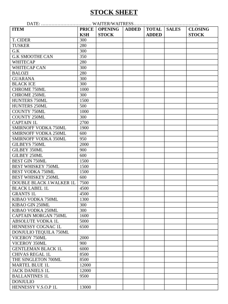 Stock Sheet | PDF