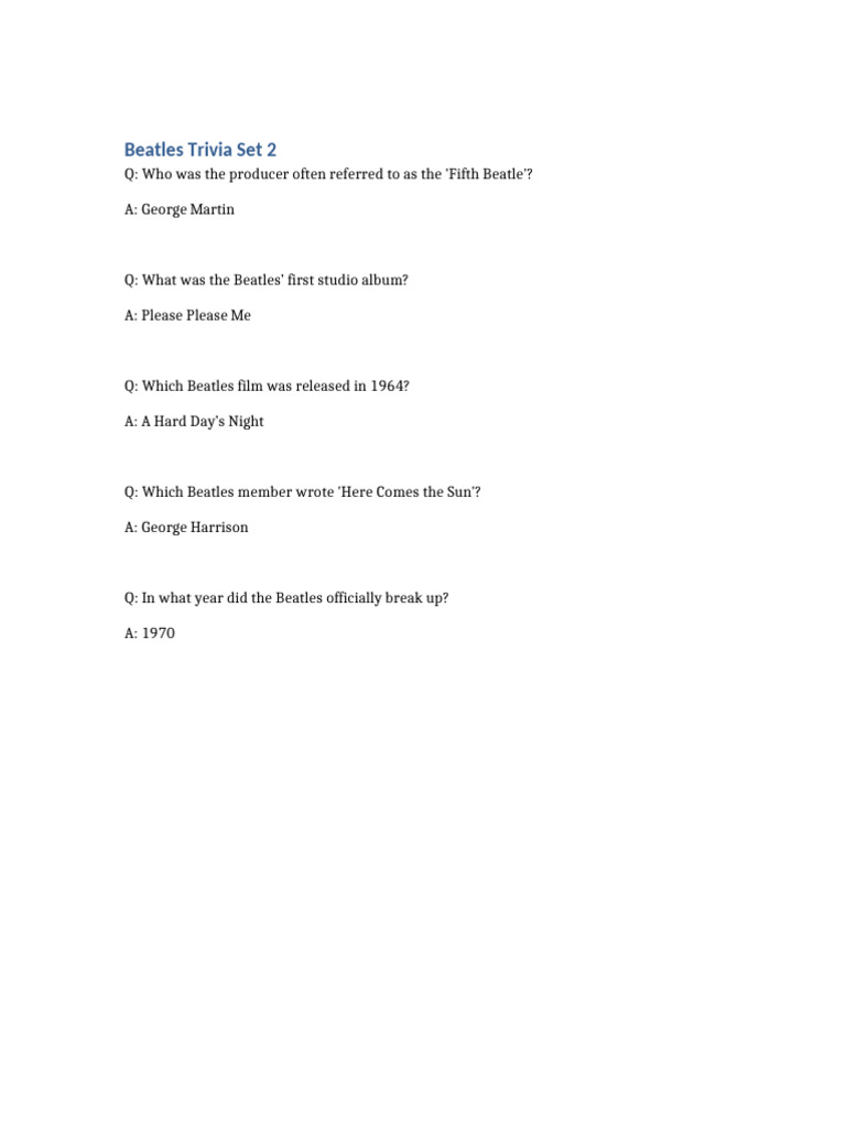 Beatles Trivia Set 2 | PDF