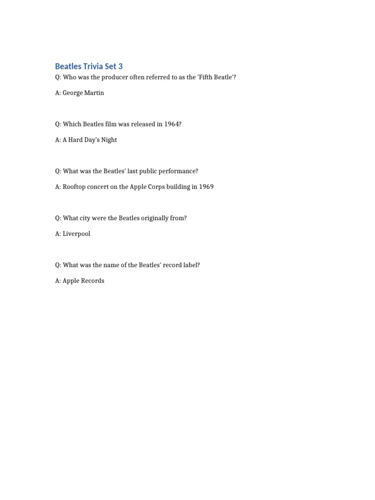 Beatles Trivia Set 3 | PDF