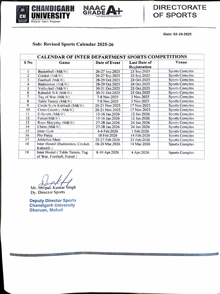Revised Calender Inter Department | PDF | Team Sports | Sports