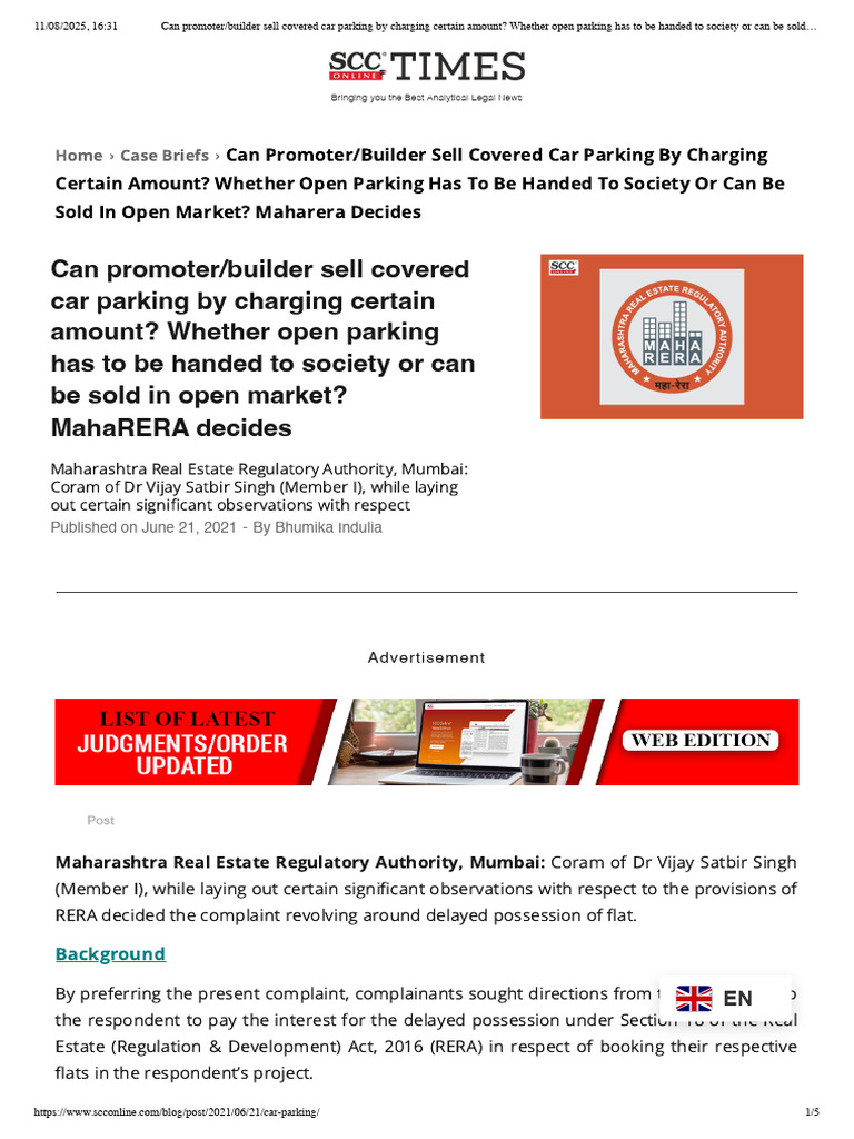 Can Promoter - Builder Sell Covered Car Parking by Charging Certain ...