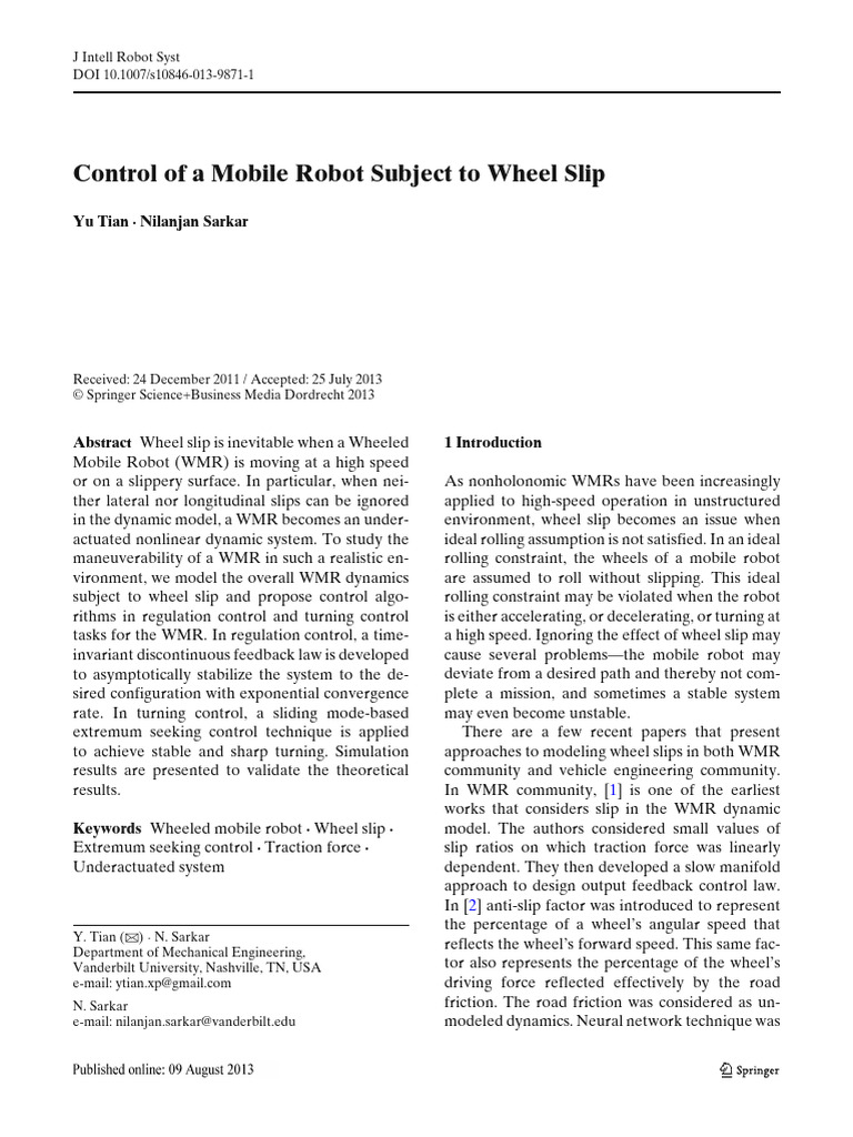 Control of A Mobile Robot Subject ToWheel Slip | PDF | Kalman Filter ...