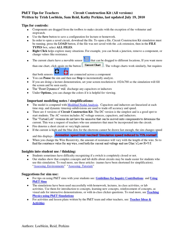PhET Circuit Construction Kit Guide | PDF | Electrical Network | Capacitor