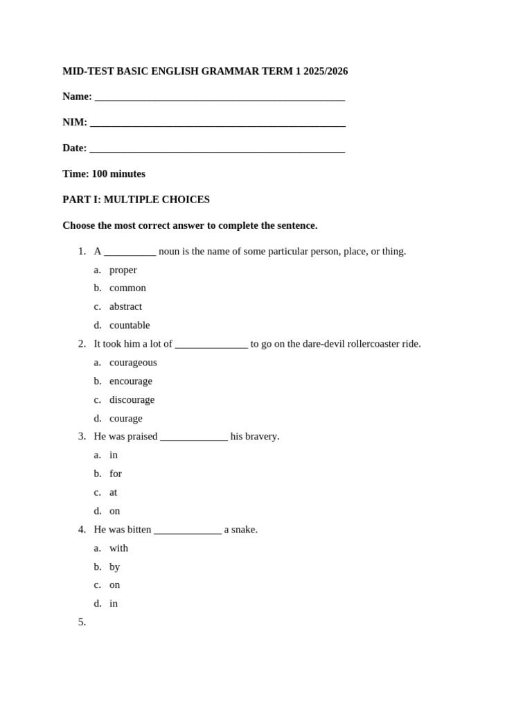 Mid Test BEG | PDF