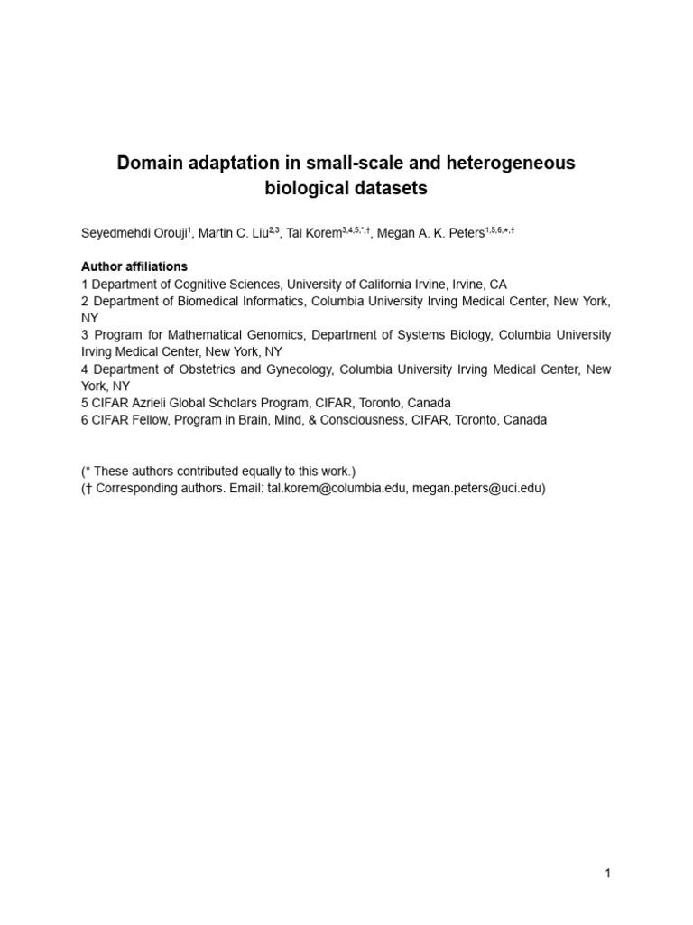 Domain Adaptation in Small-Scale and Heterogeneous Biological Datasets ...