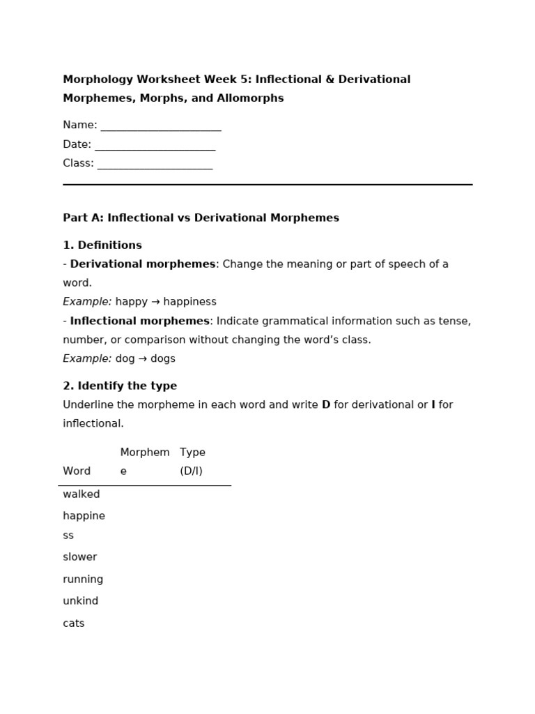 Morphology Worksheet Week 5 (Morphosyntax) | PDF | Word | Linguistic ...