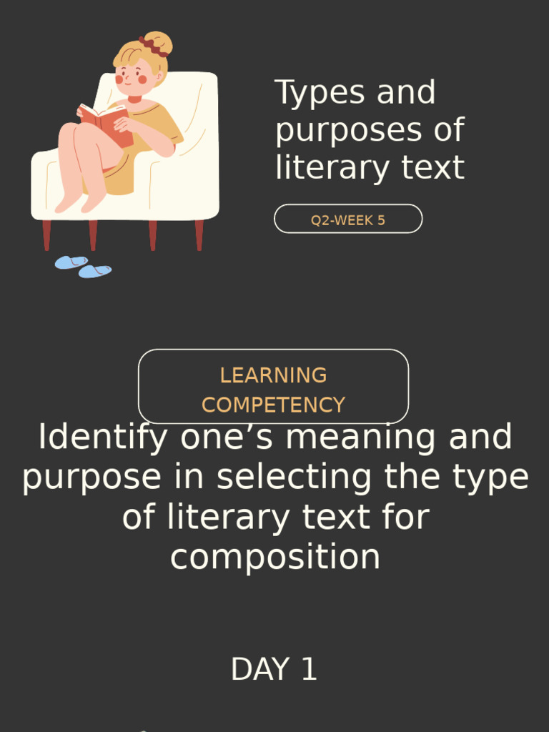 Q2 WEEK 5 Types and Purposes of Literary Text 1 | PDF | Narrative | Novella