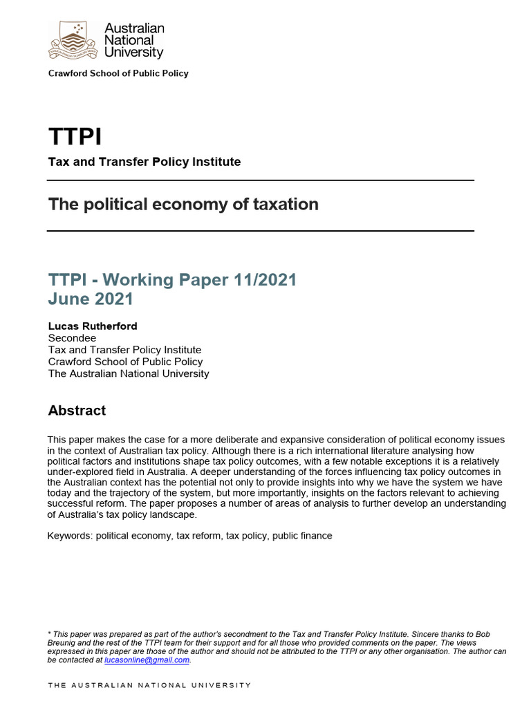 Political Economy of Australian Taxation | PDF | Taxes | Economics