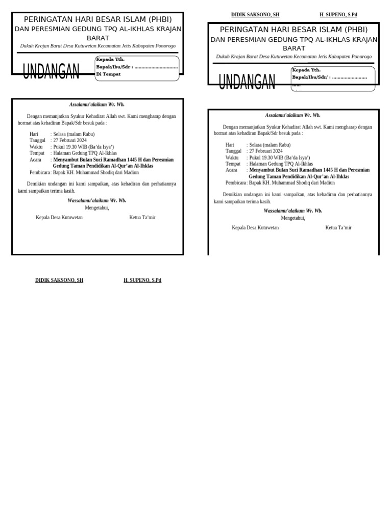 Undangan Phbi TPQ Al-Ikhlas | PDF