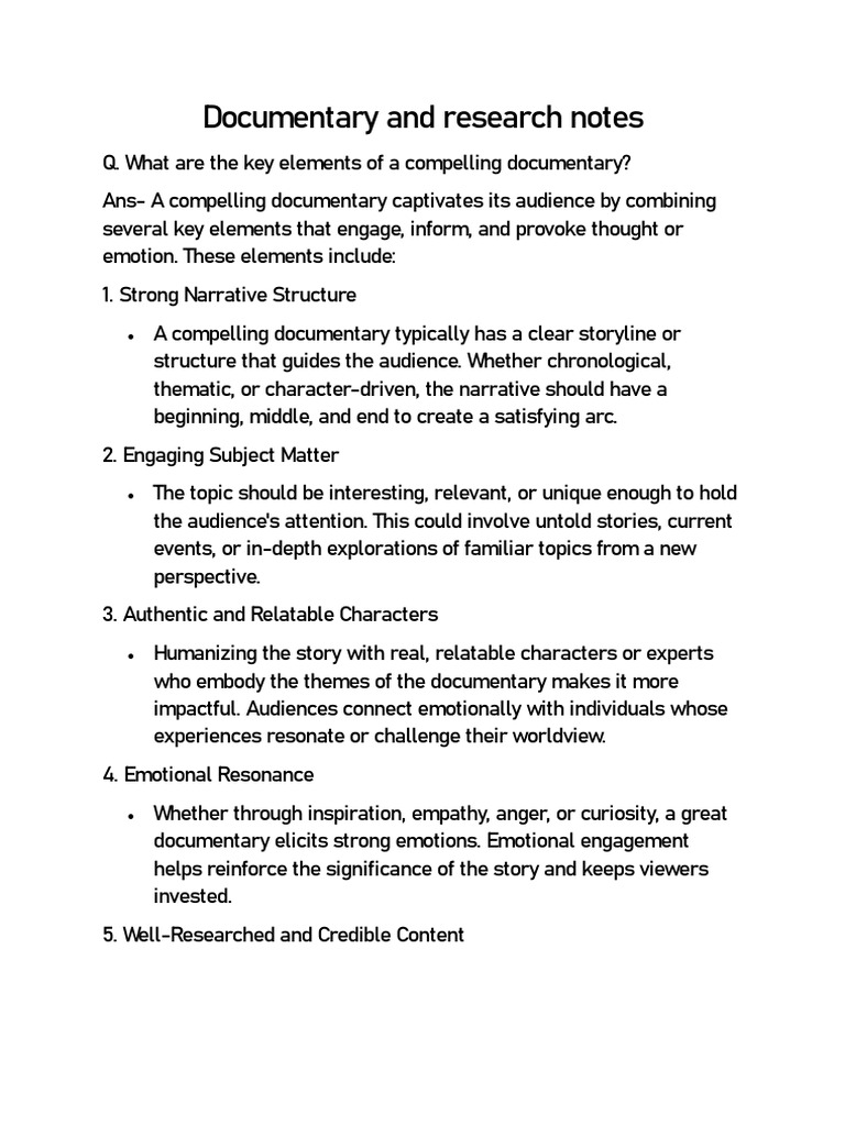 Documentary and Research Notes: 1. Strong Narrative Structure | PDF ...