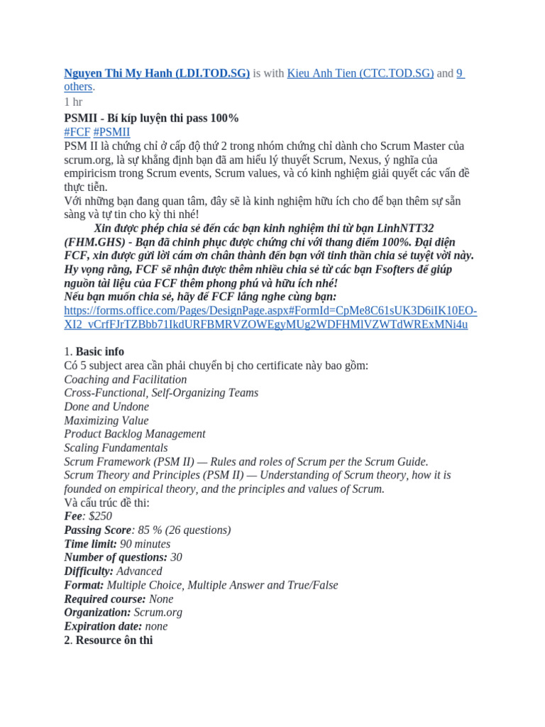 PSM II - Lesson Learn | PDF