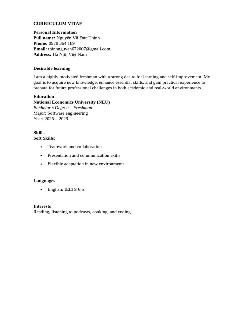 Curriculum Vitae CV | PDF