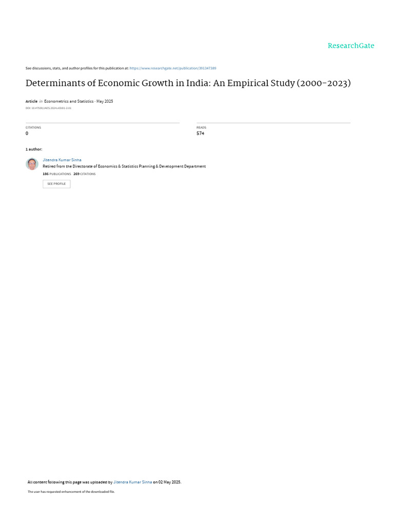 Economic Growth Determinants in India | PDF | Economic Growth ...