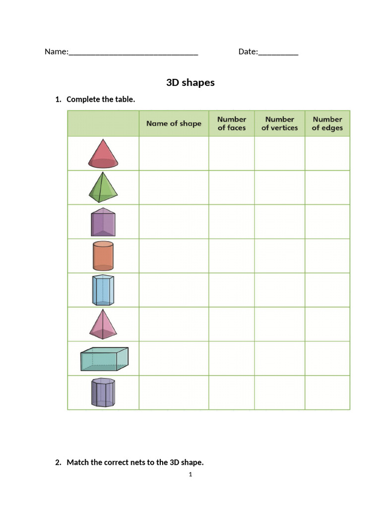 3D Shapes and Nets | PDF