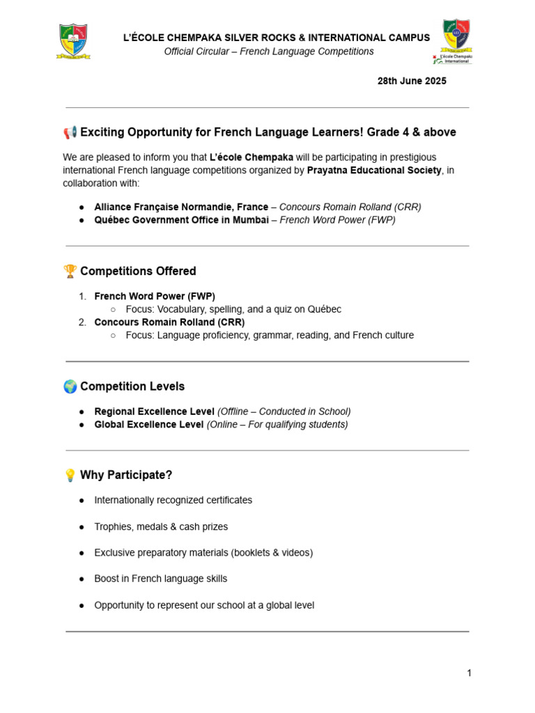 French Language Competitions - Grades 4 & Above | PDF ...