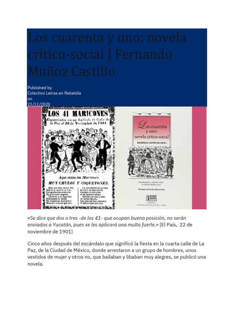 "Los Cuarenta y Uno: Novela Crítico-Social" | PDF | México | Anarquismo