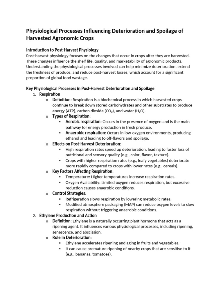 Physiological Processes Influencing Deterioration and Spoilage of ...
