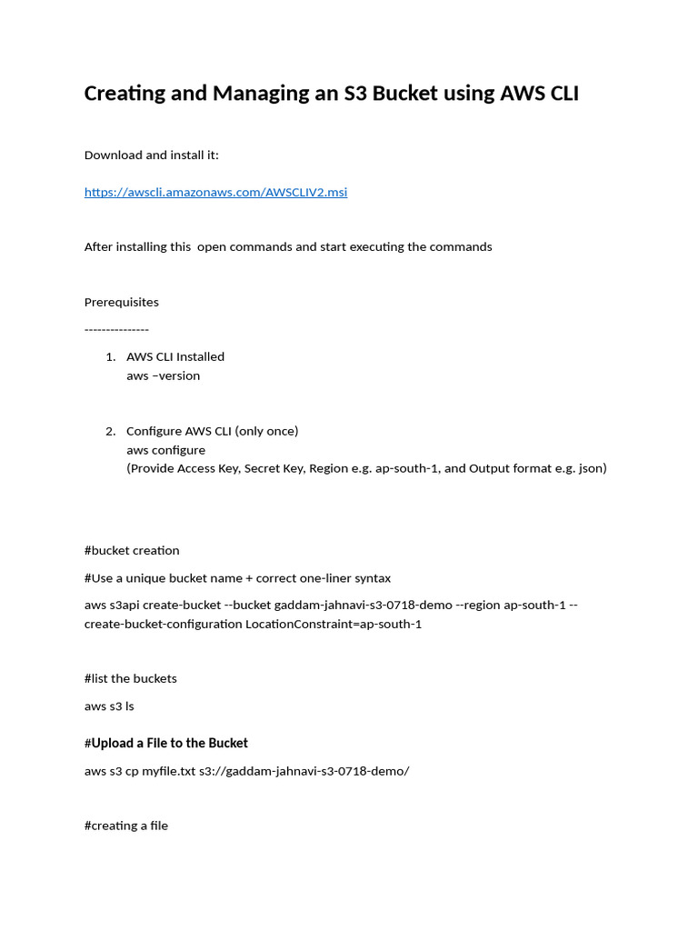 Creating and Managing An S3 Bucket Using AWS CLI | PDF | Command Line Interface | Amazon Web ...