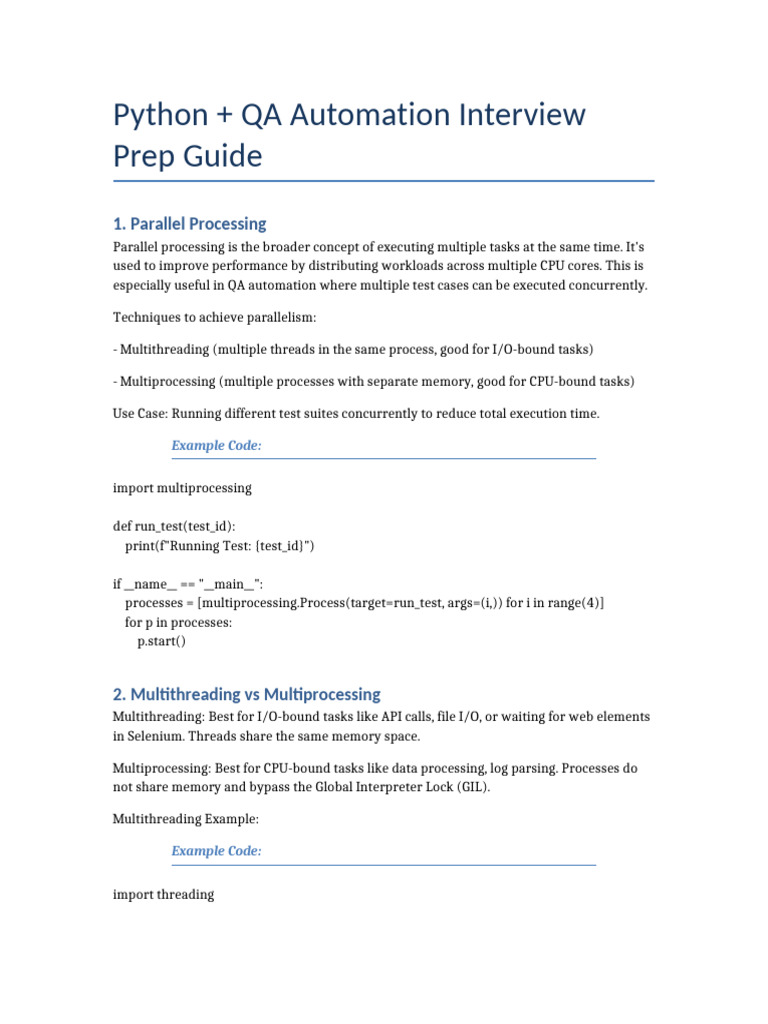 Python QA Interview Preparation | PDF | Thread (Computing) | Process (Computing)