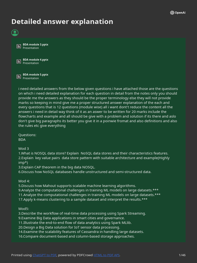 BDA - Detailed Answer Explanation | PDF | No Sql | Computing