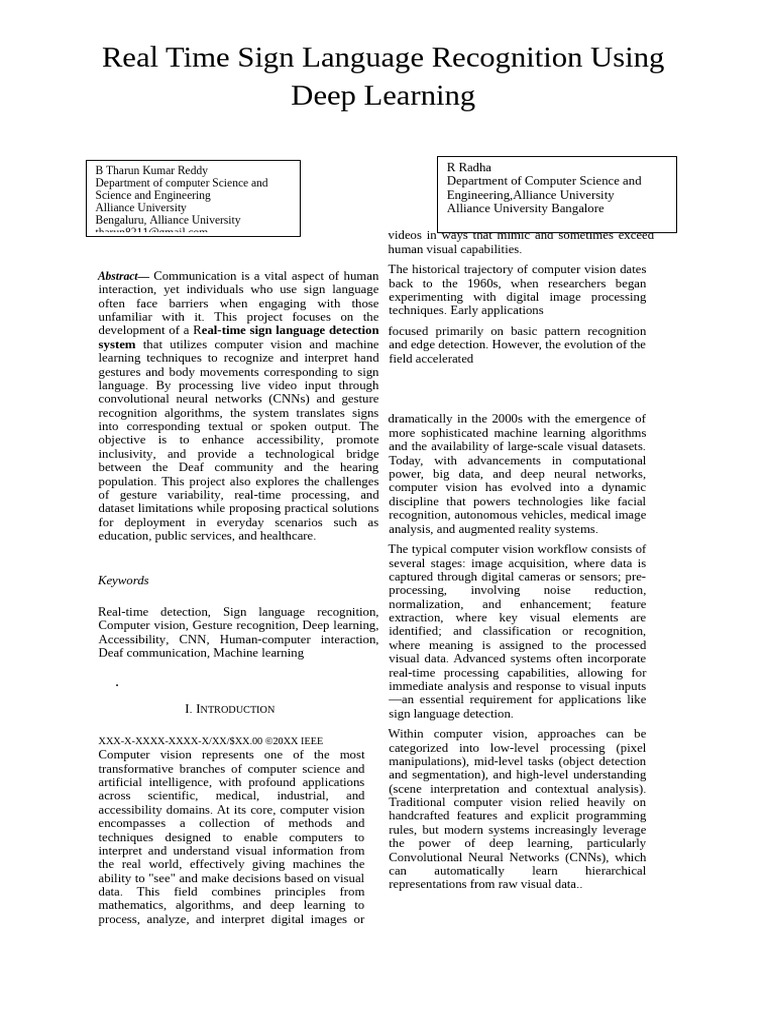Real-Time Sign Language Recognition | PDF | Computer Vision | Deep Learning