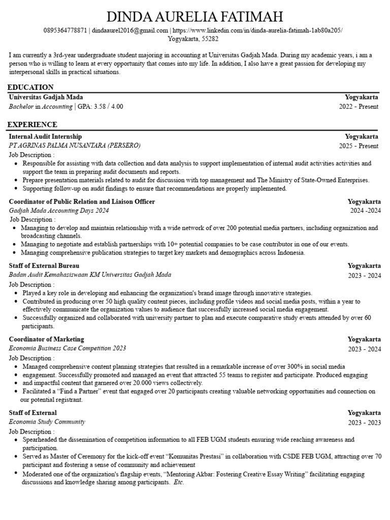 Cv Ats Dinda Aurelia Mei 2024 90332 | PDF | Enterprise Resource ...