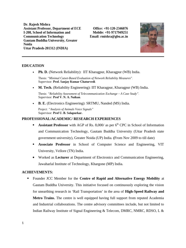 Rajesh Mishra RESUME Dec 2024 | PDF | Reliability Engineering | Wireless Ad Hoc Network