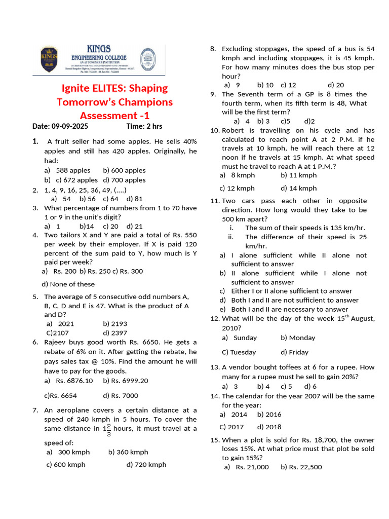Placement Training Assesment Questions | PDF