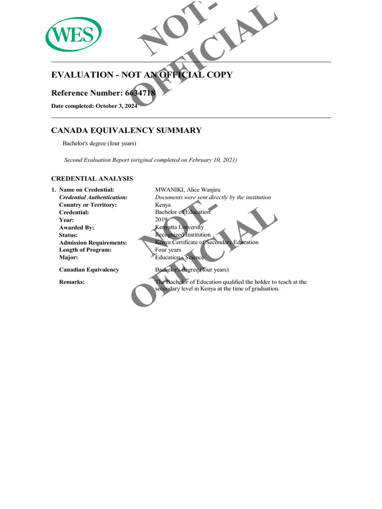 WES Degree Evaluation Report | PDF | Course Credit