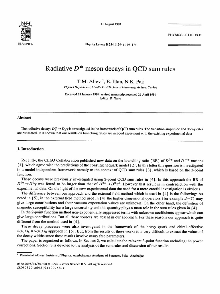 Aliev1994-Radiative Dstar Meson Decays in QCD Sum Rules | PDF | Quark ...