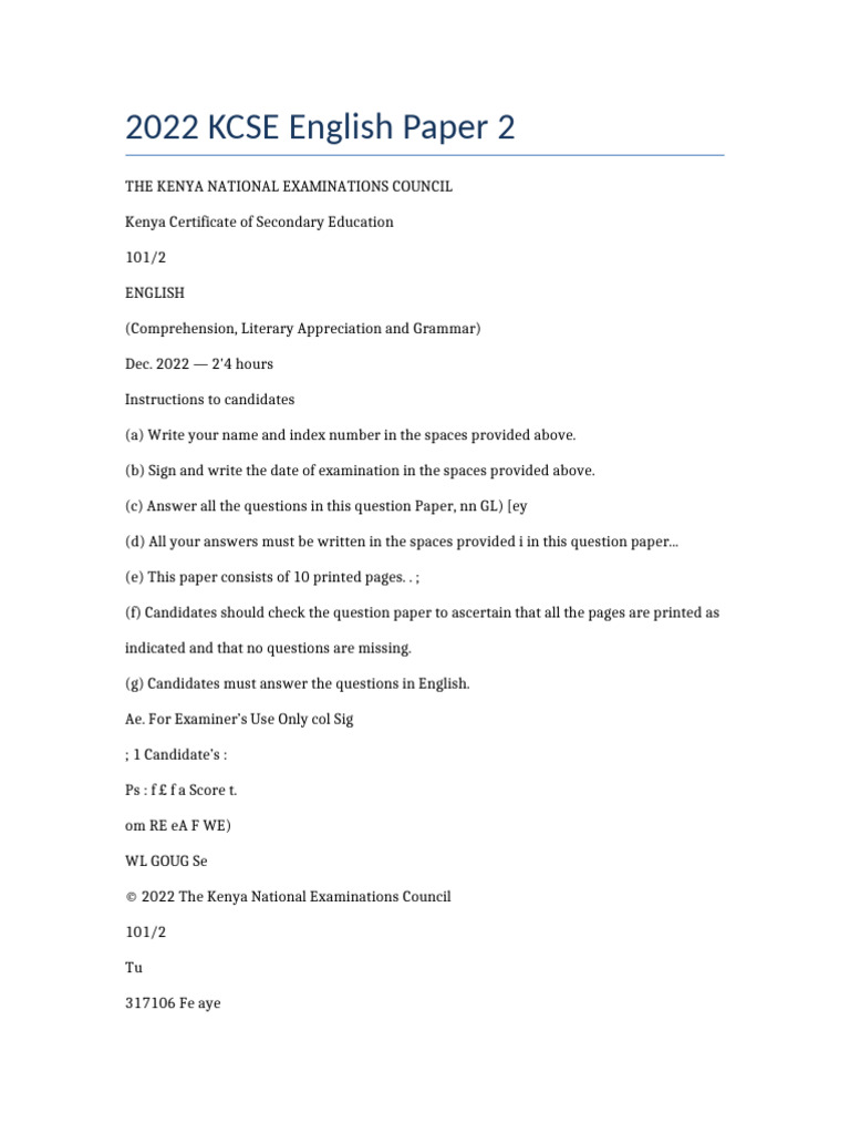2022 KCSE English Paper 2 Overview | PDF