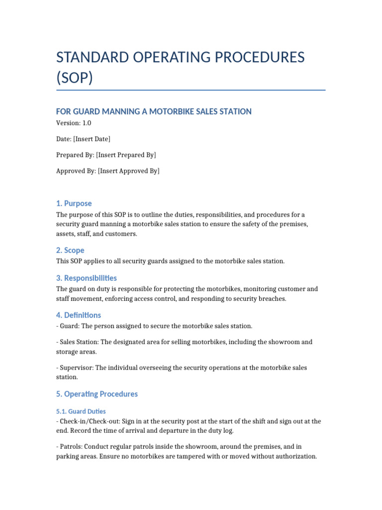 SOP for Security at Motorbike Sales Station | PDF | Access Control ...