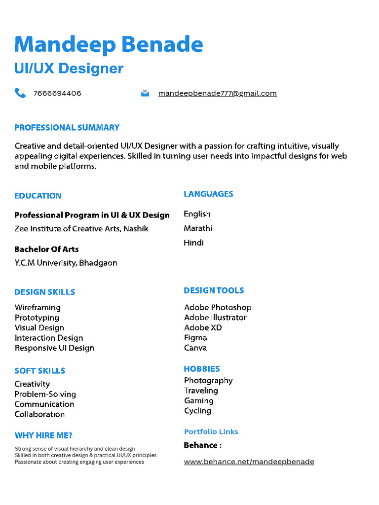 Mandeep Benade Resume 2 1 Pdf