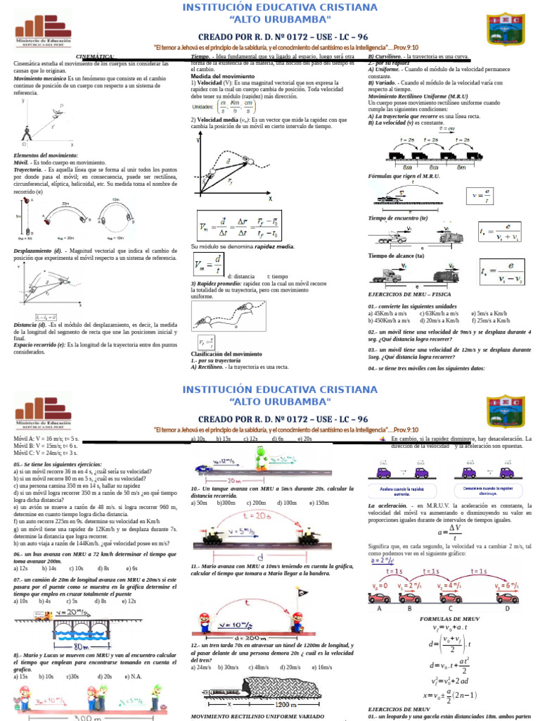 EJERCICIOS DE MRU - Fisica | PDF | Cinemática | Velocidad