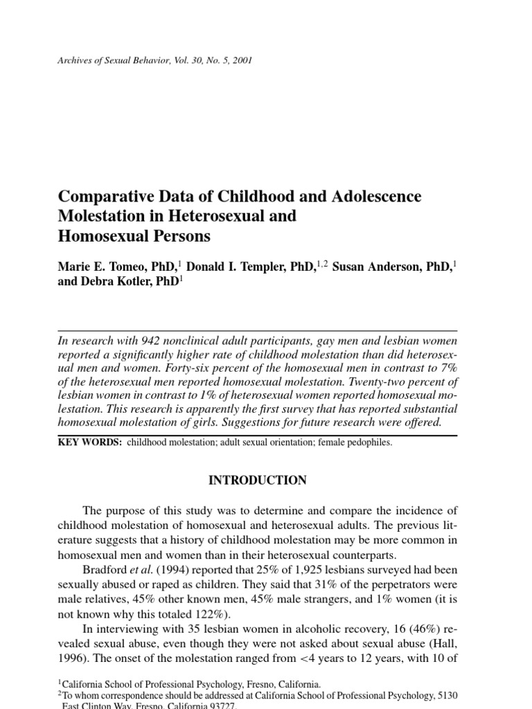 Comparative Data of Childhood and Adolescence Molestation in ...