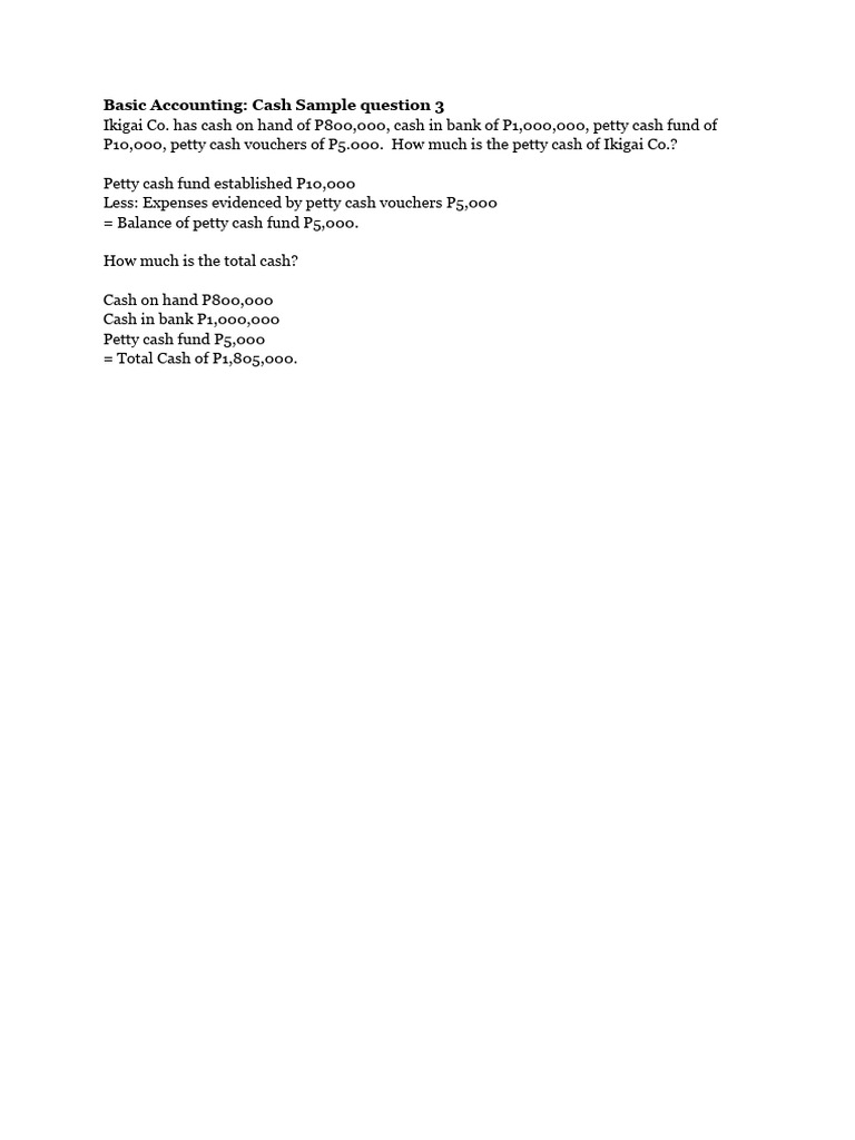 Basic Accounting - Cash Sample Question 3 | PDF
